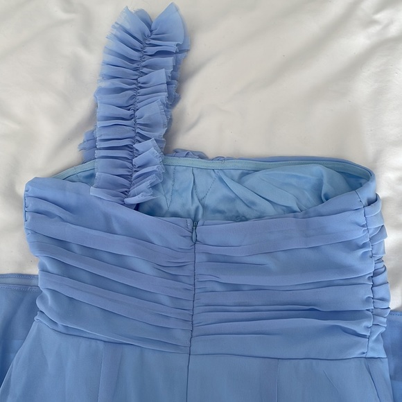 Lulus | Dresses | Nwt Elegant Invite Light Blue Ruffled Oneshoulder ...